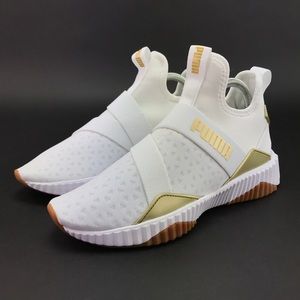 Puma | Shoes | Puma Womens Defy Mid Sparkle White Gold Sneakers | Poshmark